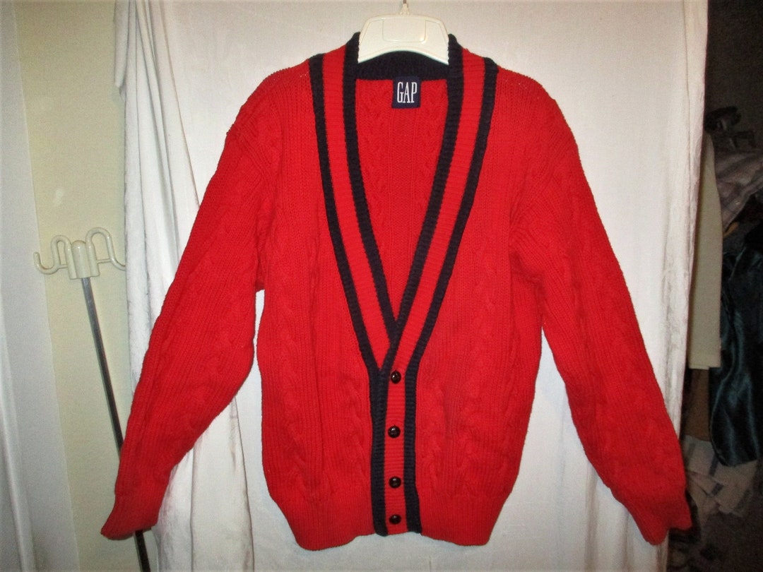 Vintage 80s Gap Red Cotton Preppie Knit Cardigan Sweater M - Etsy