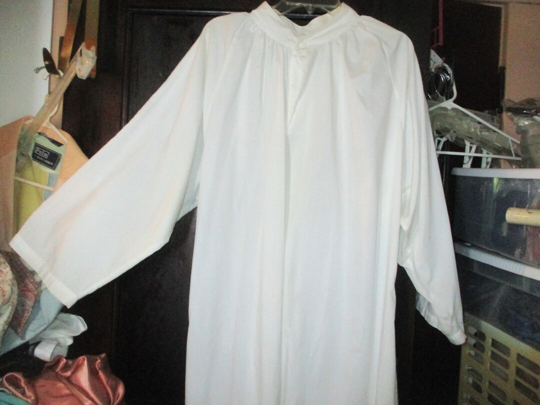 Vintage 90s White Choir Pulpit Robe Gown Tunic Wide Sleeves Calf Length ...
