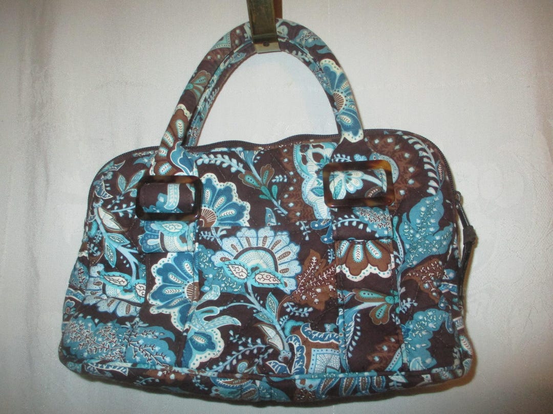Vintage Vera Bradley Java Blue Brown Tote Bag Purse Top Handle Kelly - Etsy