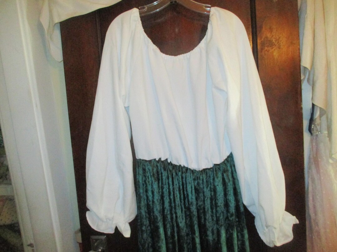 White Green Velour Barmaid Prairie Dress L Pullover Handmade Costume - Etsy