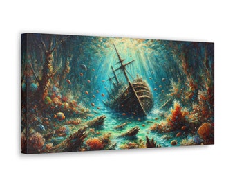 Ocean Odyssey Underwater Shipwreck Art Drawing-style Pirate Shipwreck ...