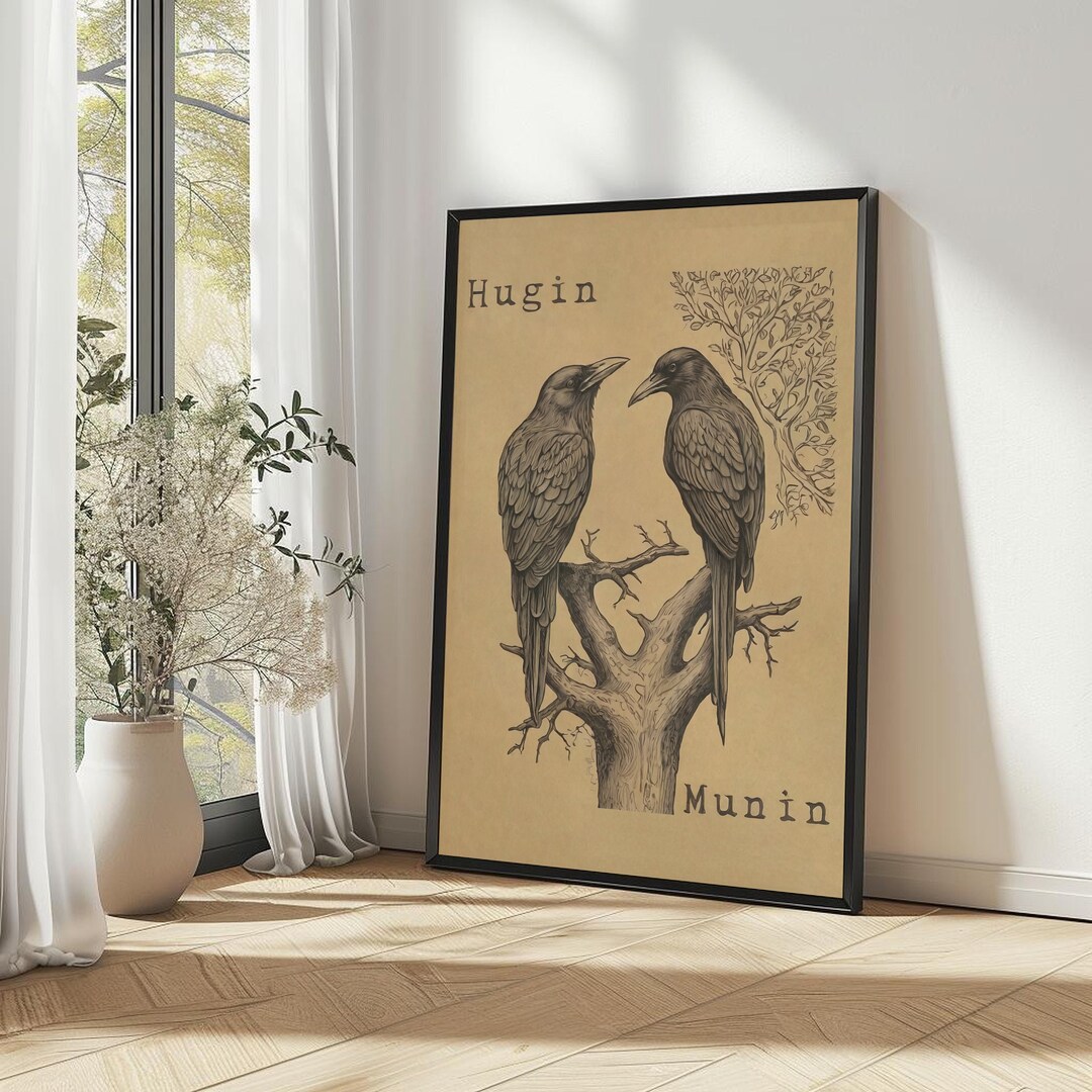 Hugin and Munin Raven Print Norse Mythology Odin Viking Wall Art Pagan ...