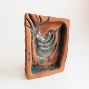 Handmade Red Clay Bird Sculpture – Double-sided Glazed Ceramic Figurine ...