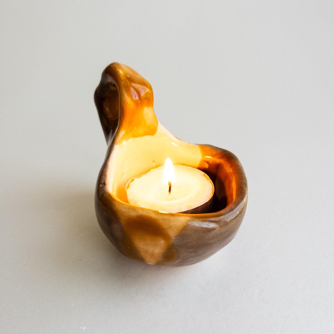 Handmade Ceramic Candleholder – Brown Glazed Clay, Art Accent - Etsy
