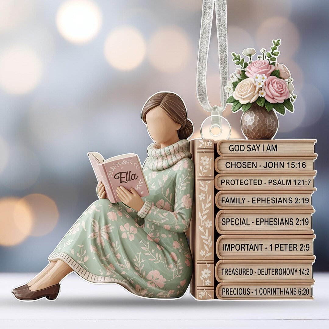 Custom Christian Book Stack 2D Acrylic Ornament, Faith Bible Verse Gift ...