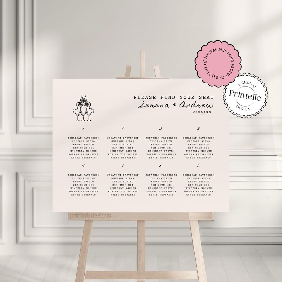 Wedding Seating Chart Template Champagne Hand Drawn Seating Plan | Find ...