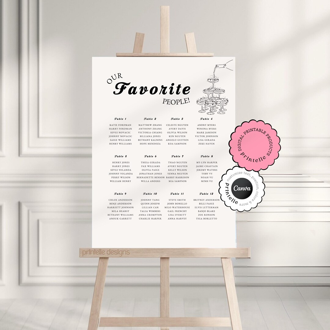 Black & White Modern Wedding Seating Chart Template, Modern Illustrated ...