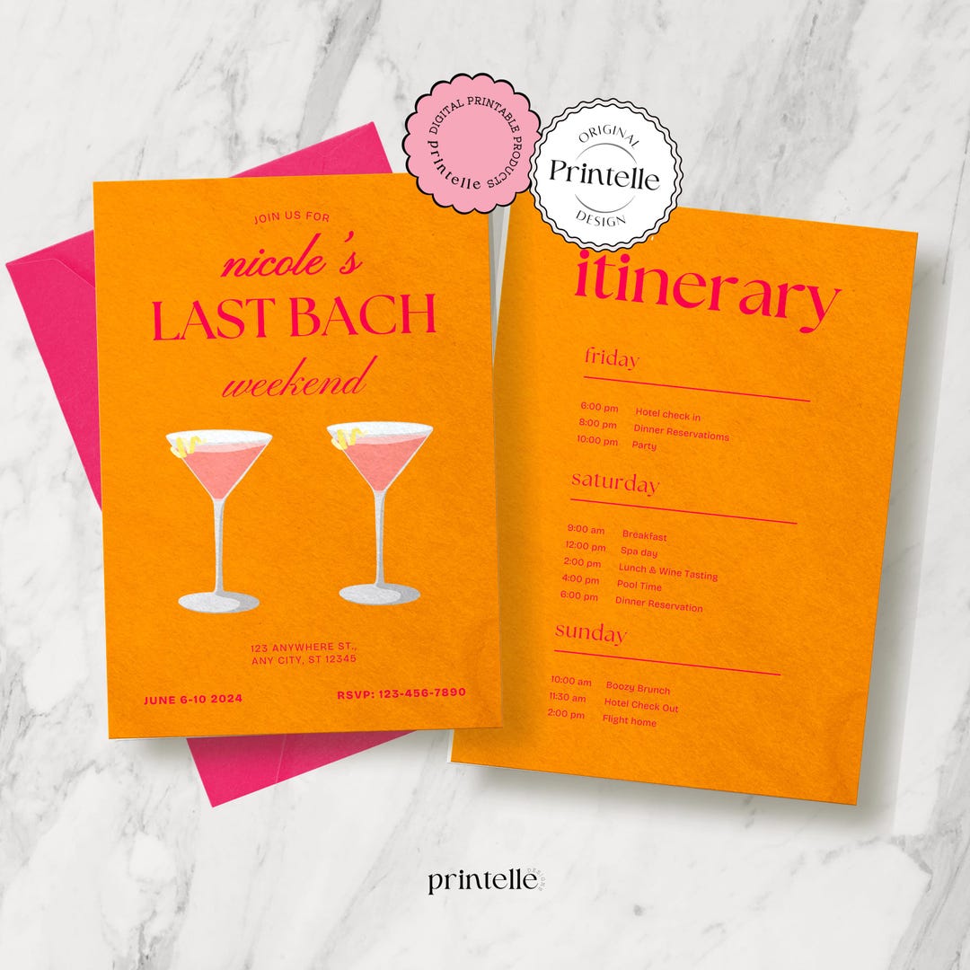 Last Bach Orange and Pink Bachelorette Party Modern Invitation and ...