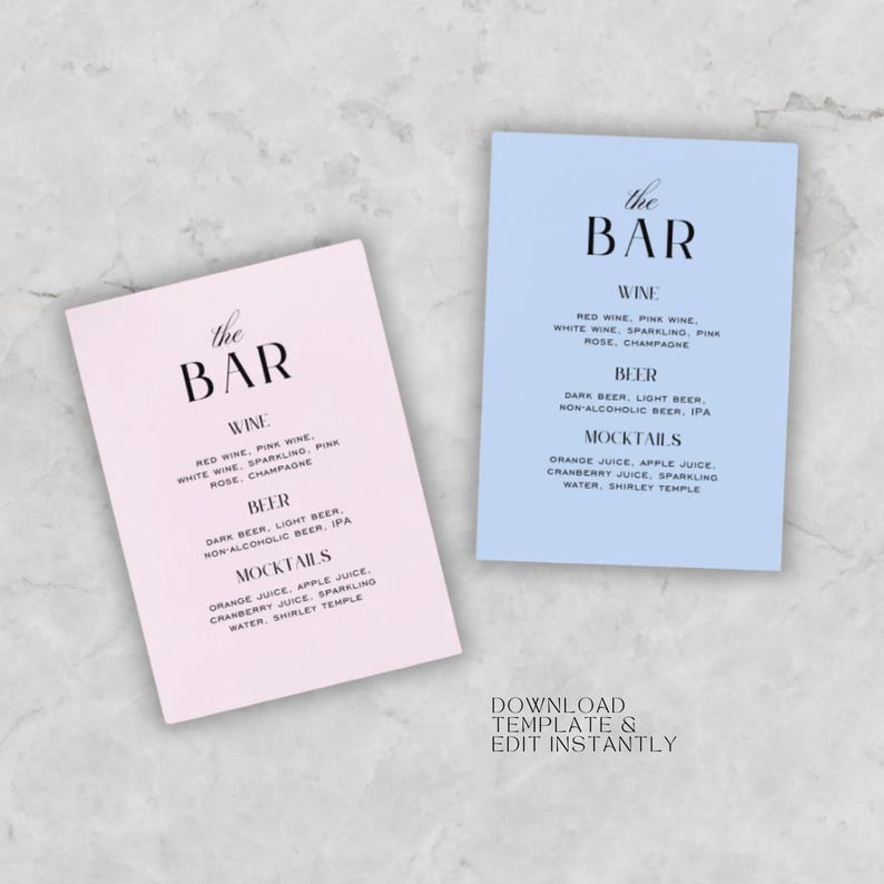 Cotton Candy Bachelorette Bar Menu Sign: Pink Drinks Template (digital ...