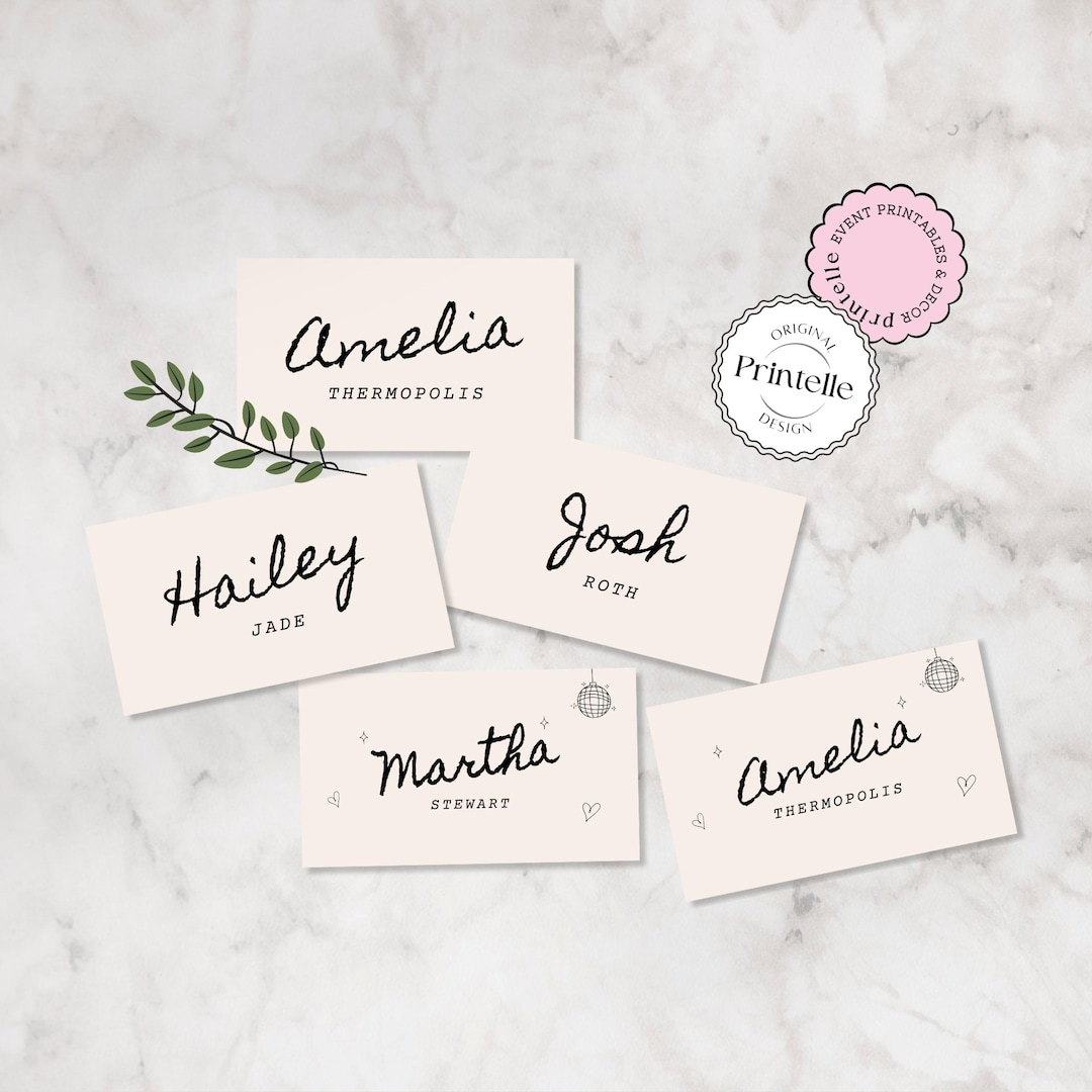 Wedding Place Cards | Hand Drawn Bachelorette Name Cards | Handwritten ...