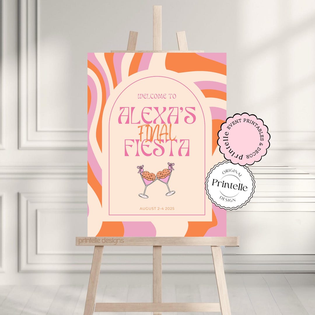 Final Fiesta Welcome Sign Template: Retro Bachelorette Party Decor ...