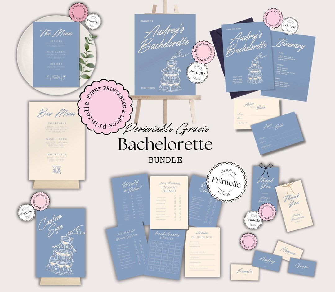 Bachelorette Party Template Bundle | Periwinkle Blue Bachelorette Set ...