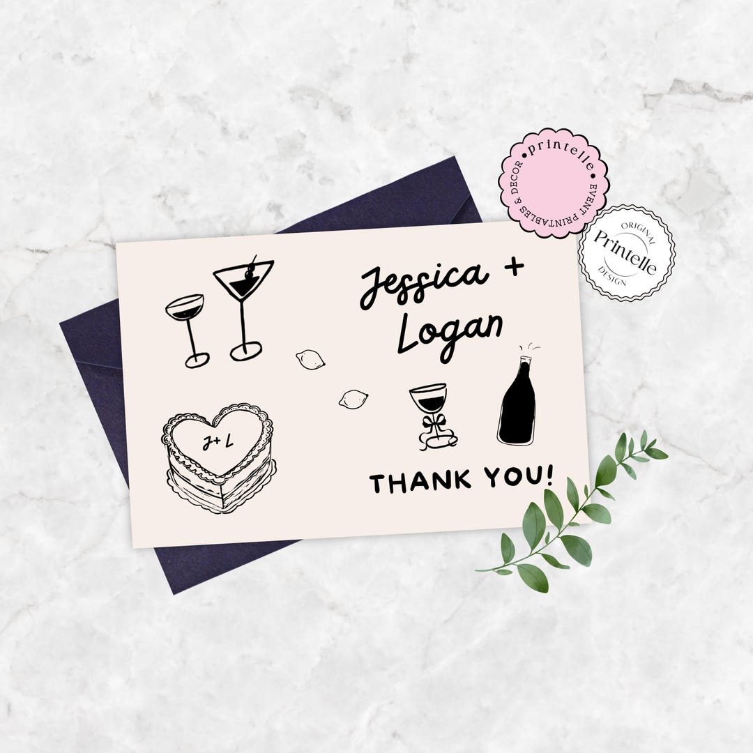 Hand Drawn Wedding Thank You Card Template: Whimsical Scribble Design ...