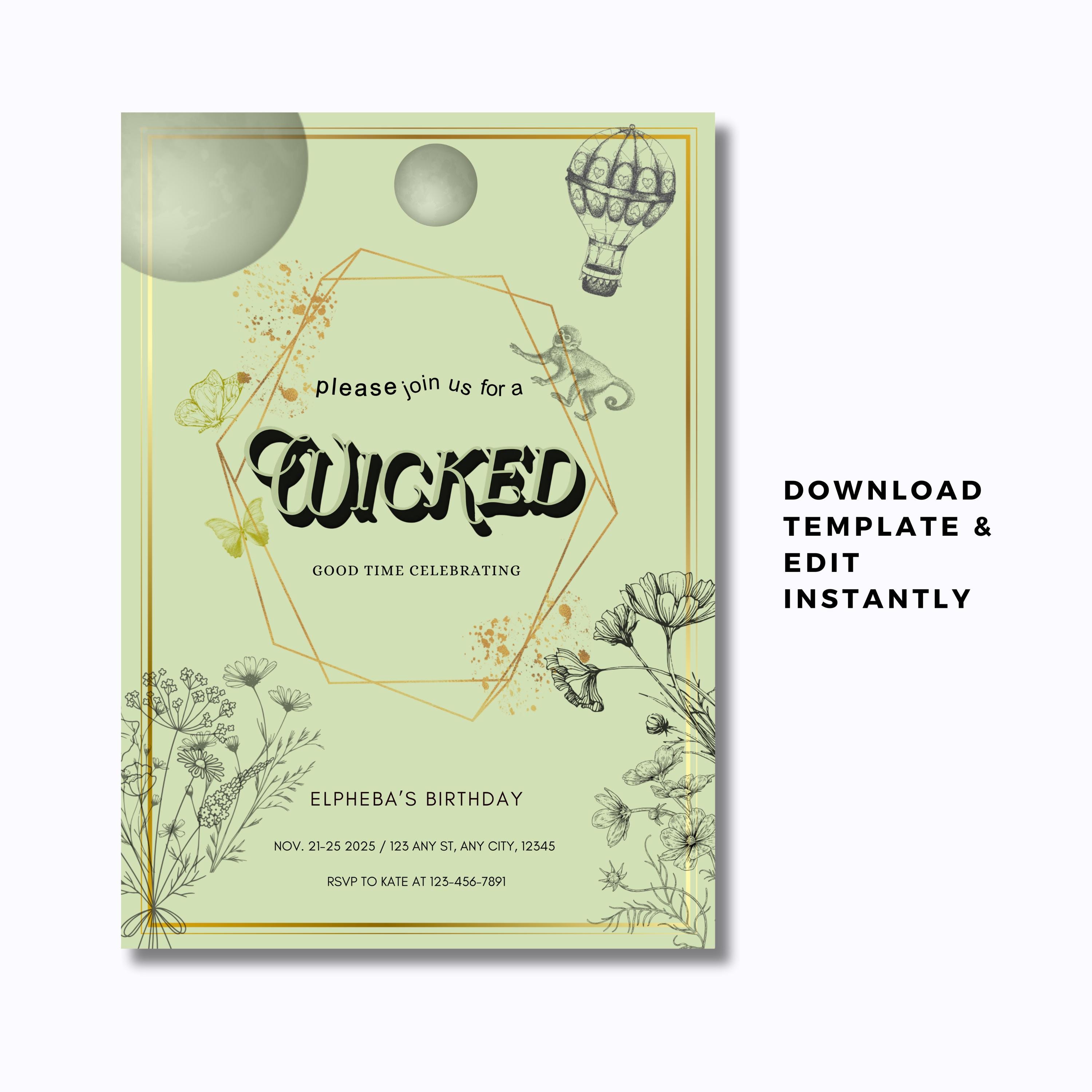 Wicked Elphaba Birthday Invitation Template: Emerald City Party ...