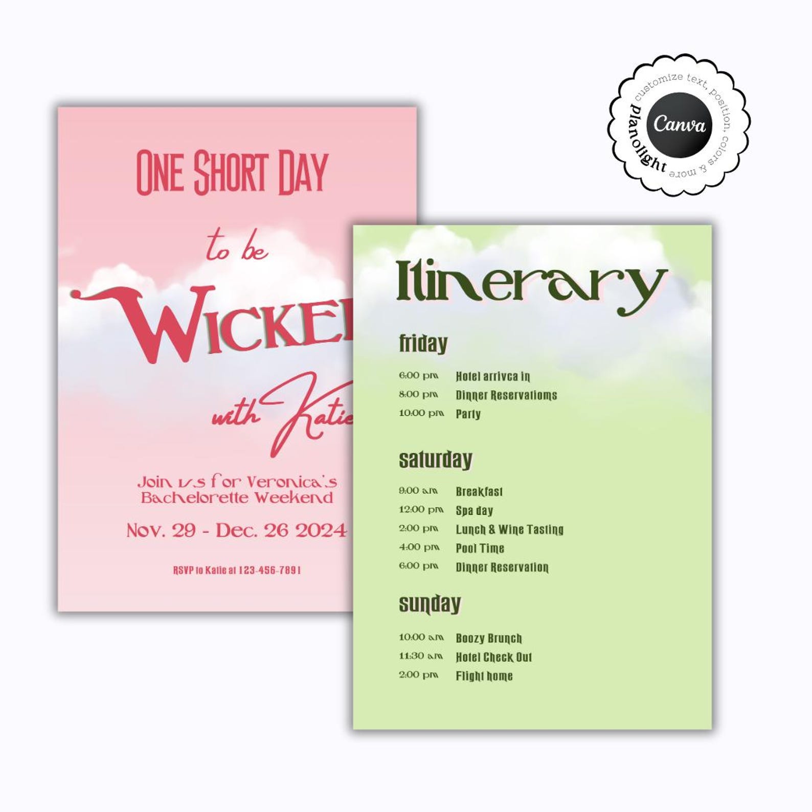 One Short Day Wicked Bachelorette Party Invitation and Itinerary ...