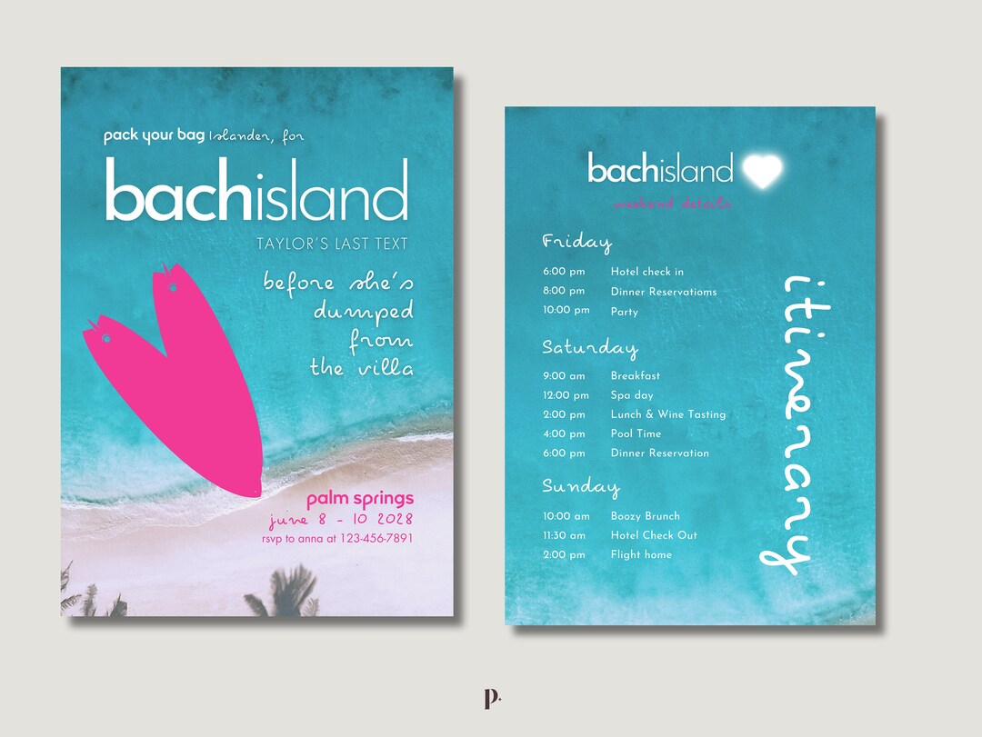 Editable Bach Island Invitation and Itinerary Template One Last Text ...