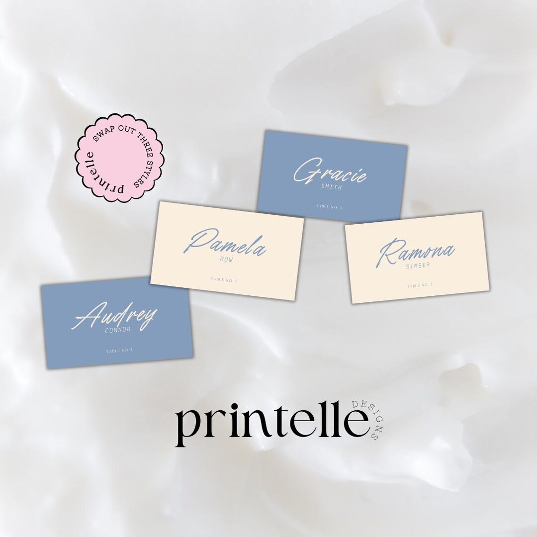 Place Card Template | Blue Periwinkle Bachelorette Name Cards ...