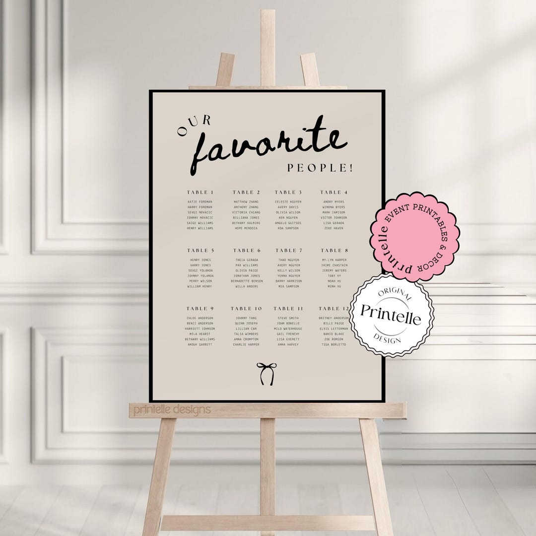 Illustrated Wedding Seating Chart Template | Hand Drawn Black & Beige ...