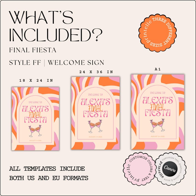 Final Fiesta Welcome Sign Template: Retro Bachelorette Party Decor ...
