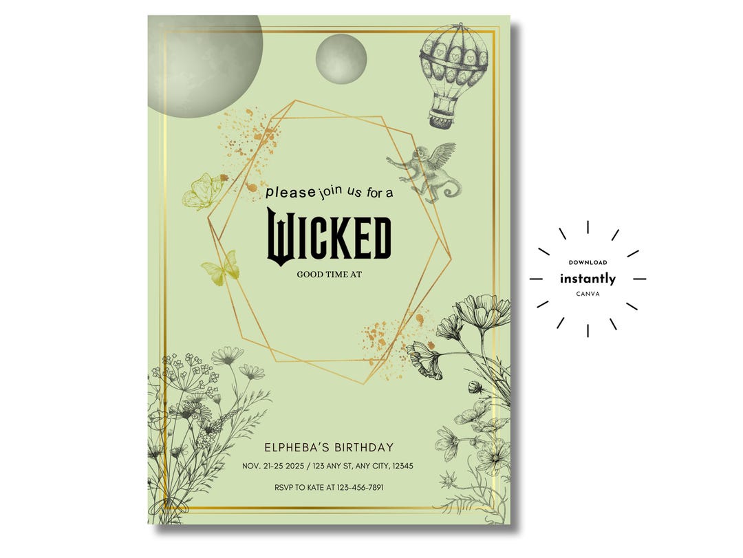 Wicked Elphaba Birthday Invitation Template: Green Musical Theme ...