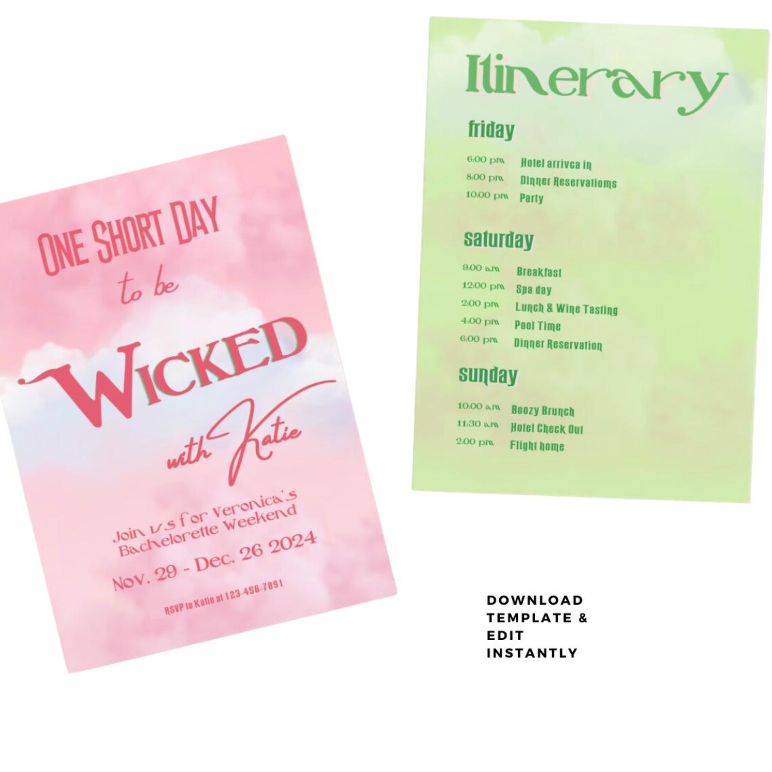 One Short Day Wicked Bachelorette Party Invitation and Itinerary ...