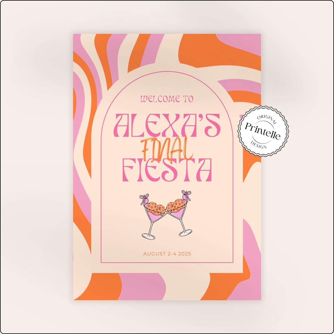 Final Fiesta Welcome Sign Template: Retro Bachelorette Party Decor ...