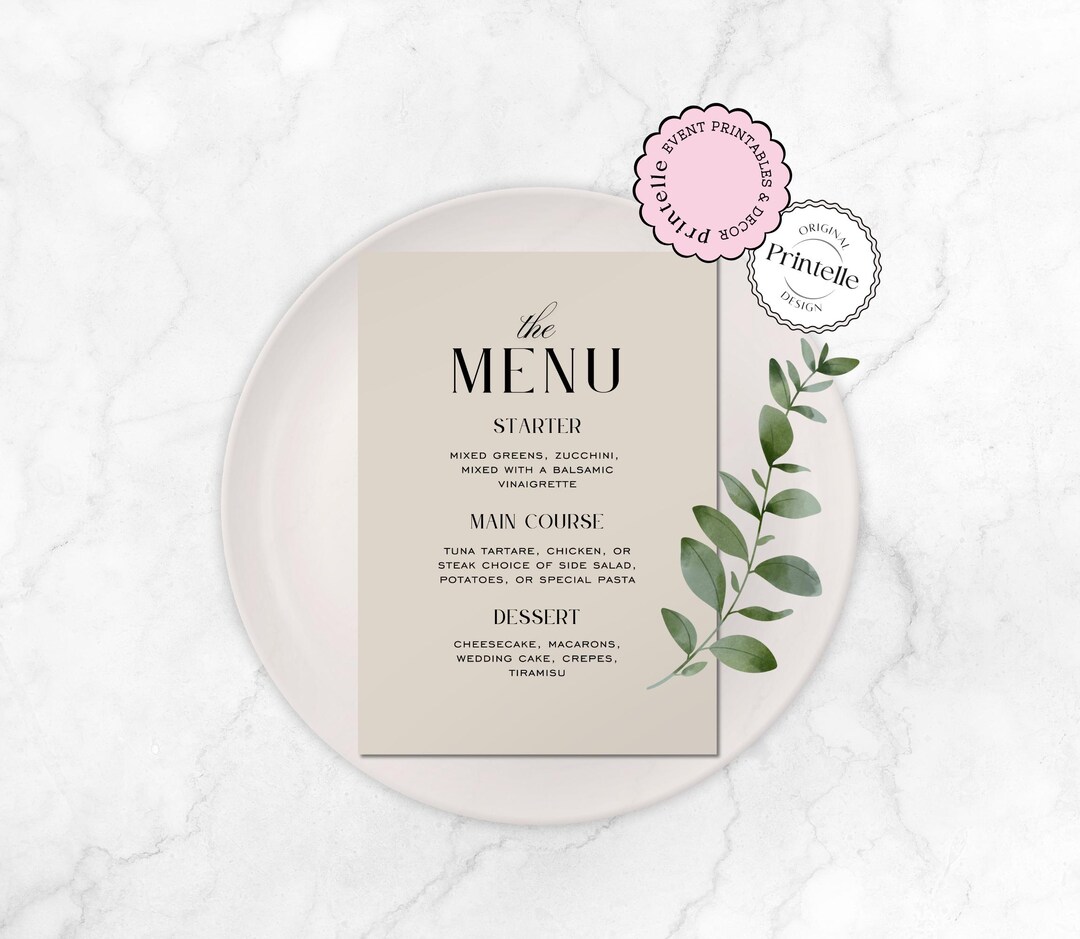 Bachelorette Menu Template | Tan Beige Dinner Menus | Espresso Neutral ...