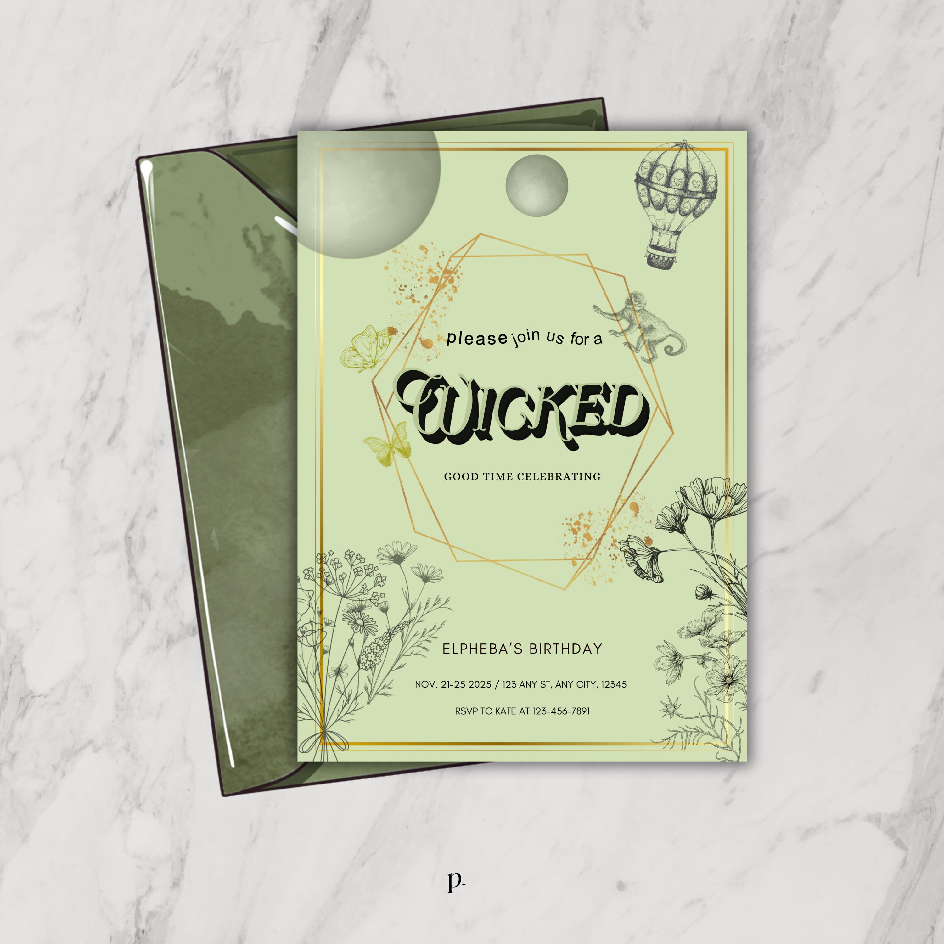 Wicked Elphaba Birthday Invitation Template: Emerald City Party ...