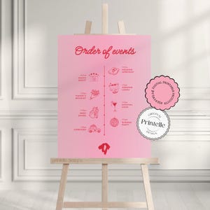 Fun Illustrated Wedding Timeline Sign: Pink & Red Order of Events ...