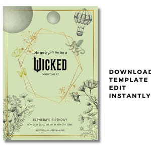 Wicked Elphaba Birthday Invitation Template: Green Musical Theme ...