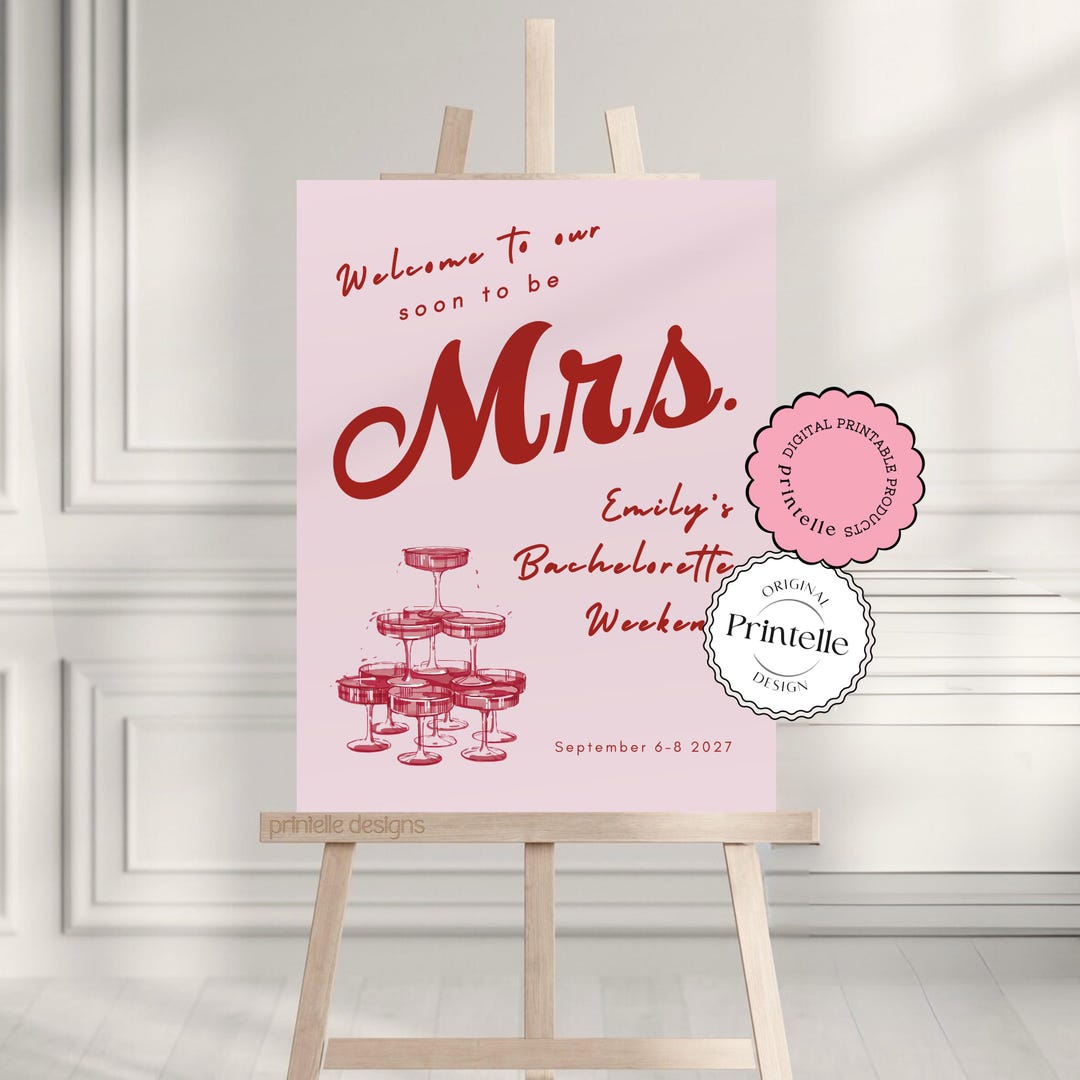 Illustrated Bachelorette Party Welcome Sign Template Hand Drawn ...