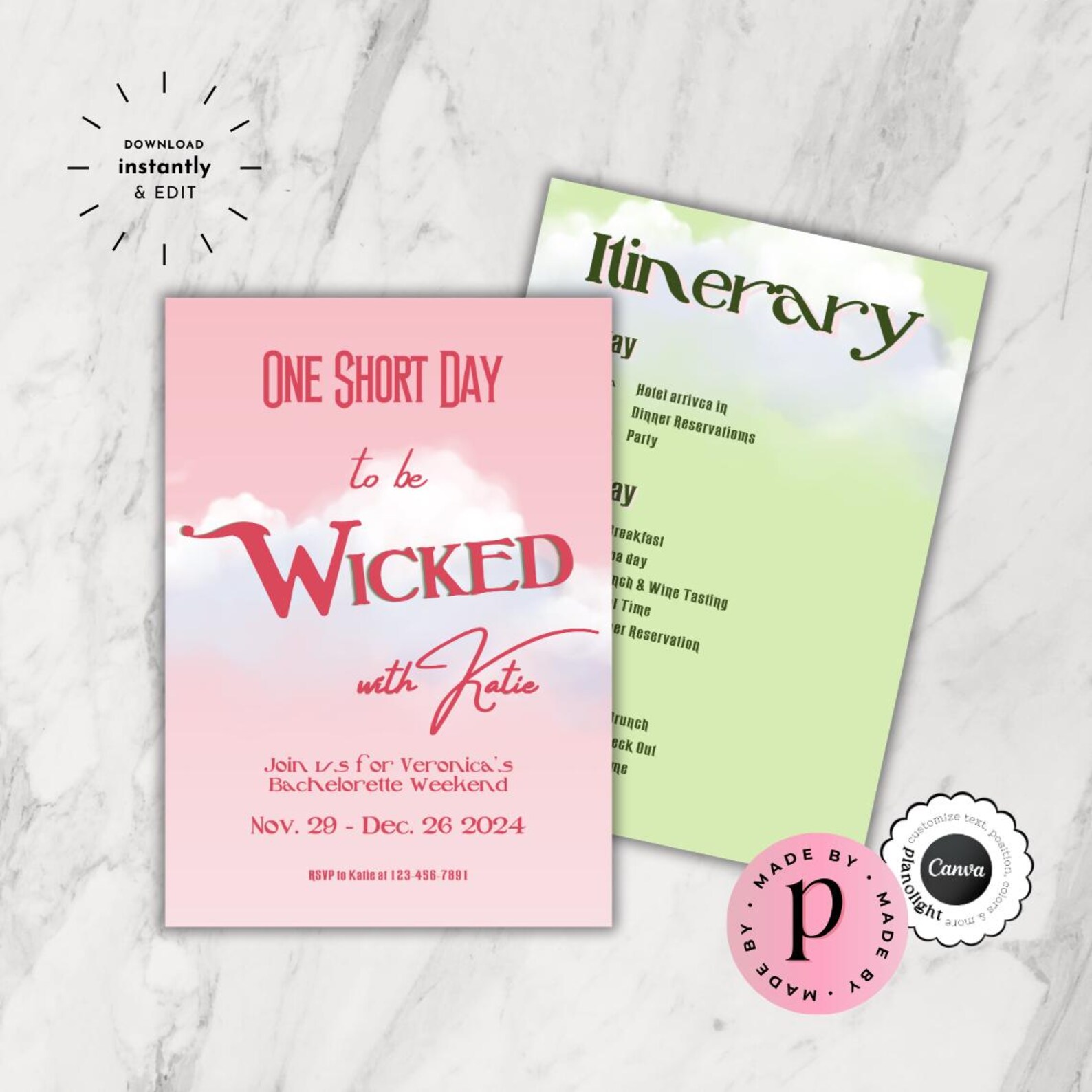 One Short Day Wicked Bachelorette Party Invitation and Itinerary ...