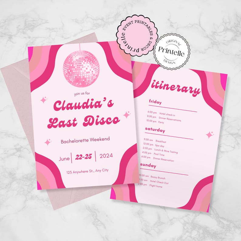 Last Disco Bachelorette Invitation & Itinerary Template (digital ...