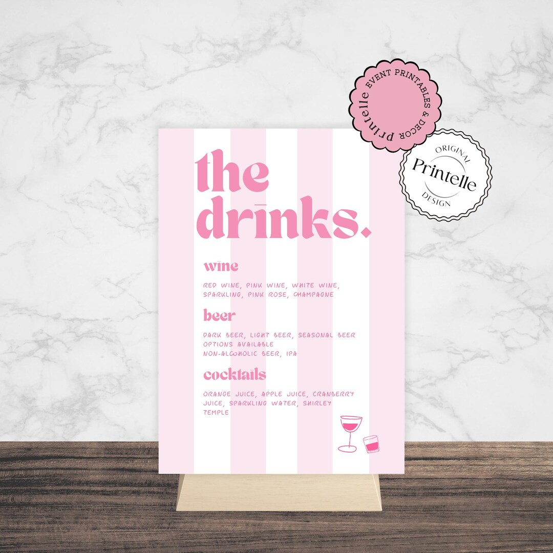 Bachelorette Drinks Menu Sign | Pink Monochrome Editable Bar Template ...