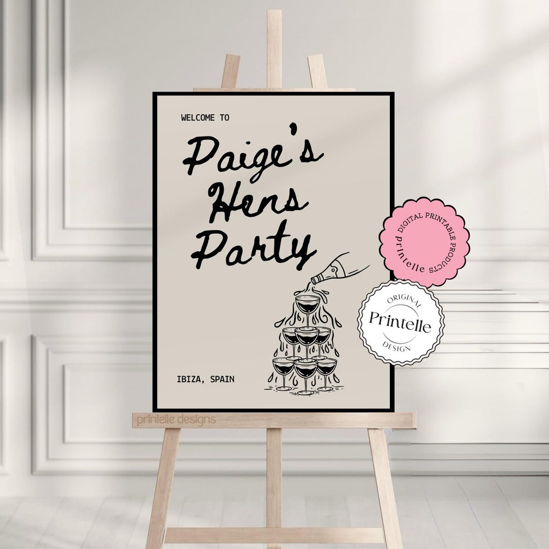 Tan Champagne Hens Party Welcome Sign: Elegant Illustration (digital ...