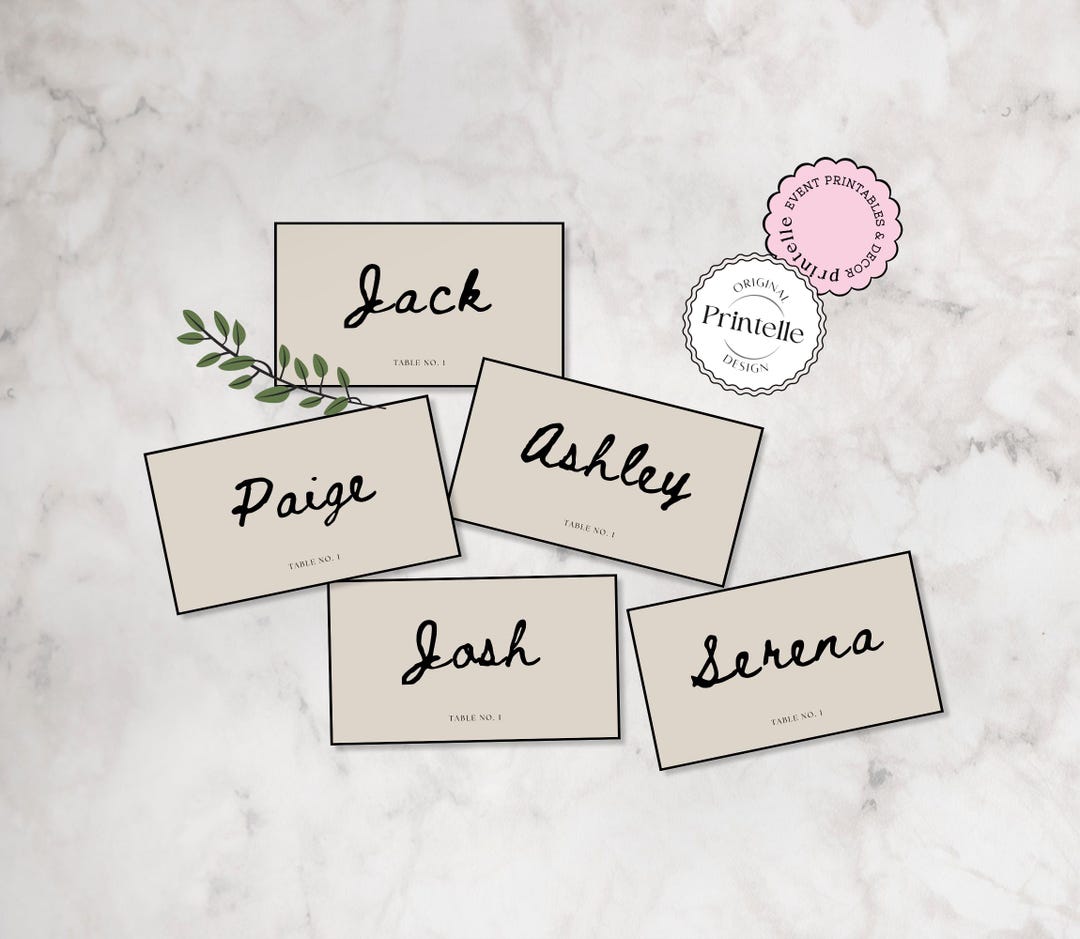 Wedding Place Cards | Hand Drawn Bachelorette Name Cards | Handwritten ...