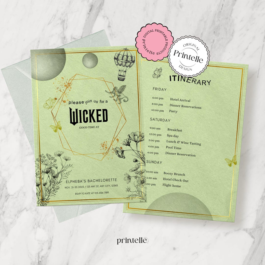 Wicked Elphaba Bachelorette Party Invitation Template (digital Download ...