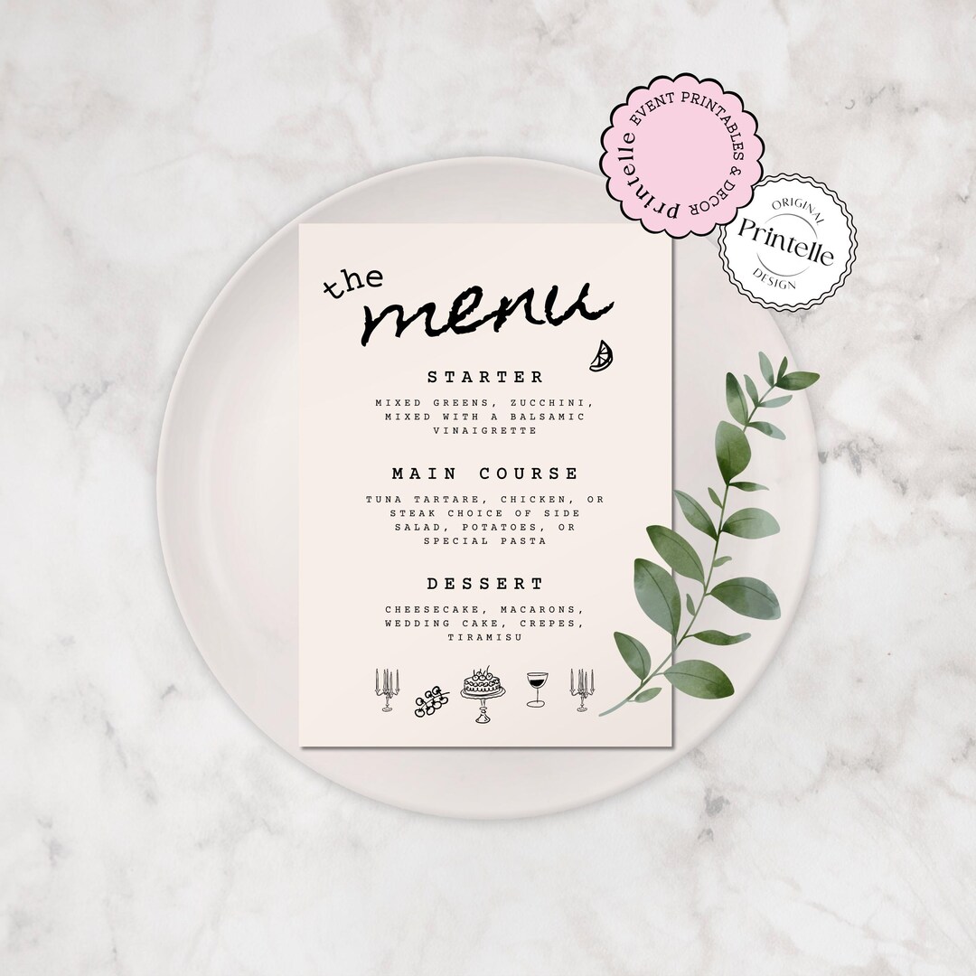 Hand-drawn Wedding Menu Template: Champagne Illustrations (digital ...