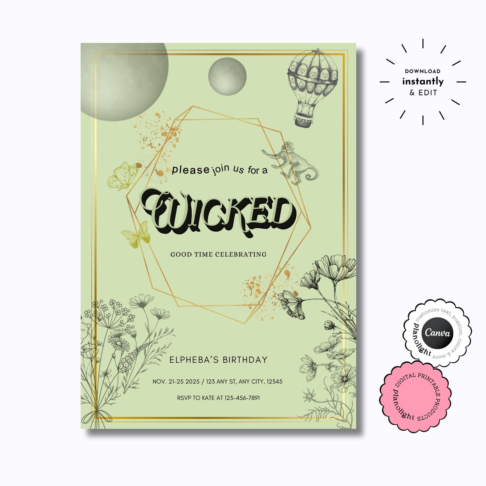 Wicked Elphaba Birthday Invitation Template: Emerald City Party ...