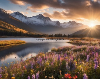 A Mountain Spring Sunset Digital Art, Digital Art Download, Digital ...