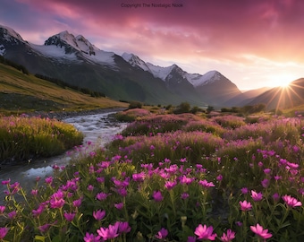 A Mountain View Spring Landscape Digital Art, Digital Art Download ...