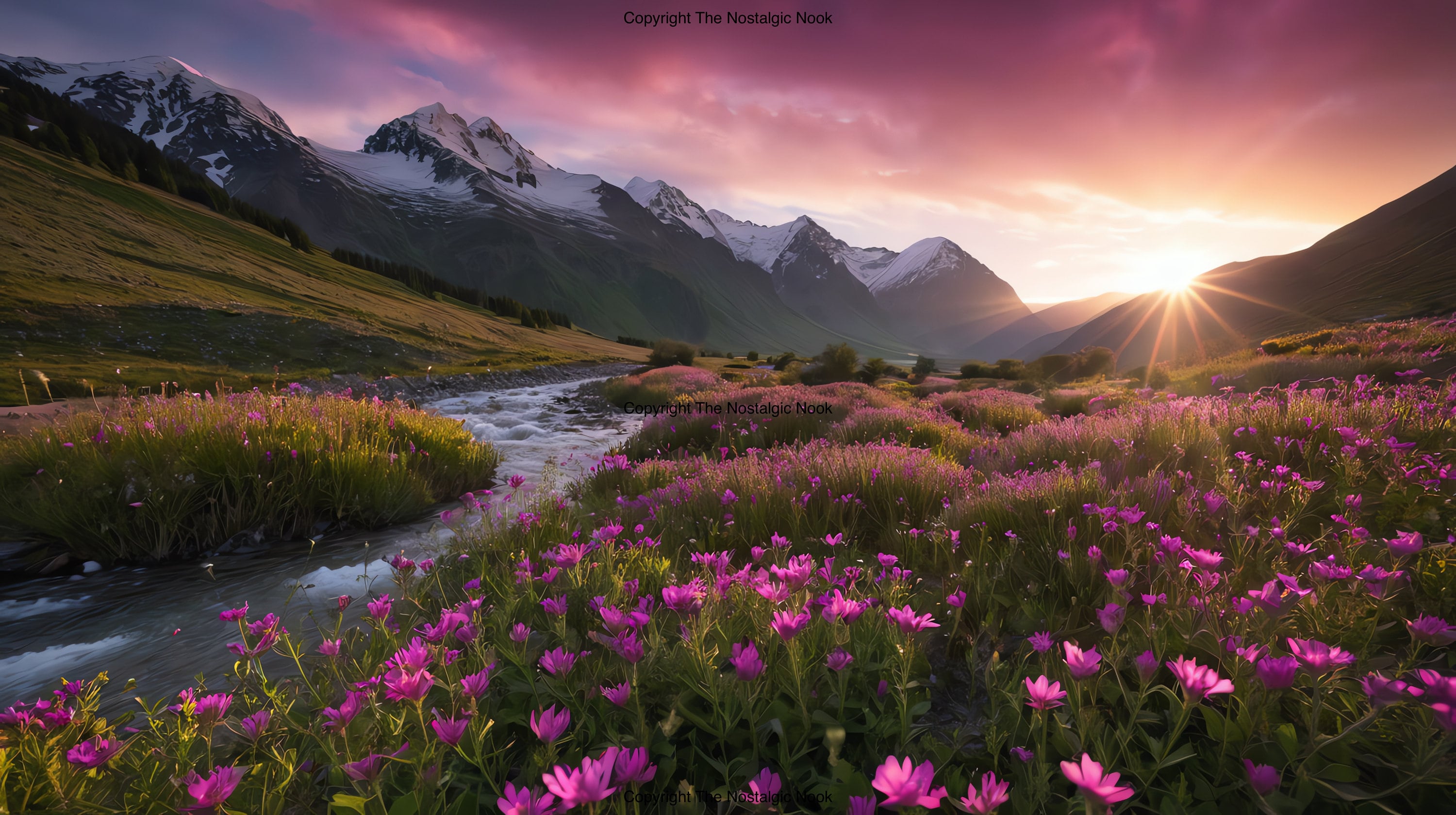 A Mountain Spring Sunset Digital Art, Digital Art Download, Digital ...