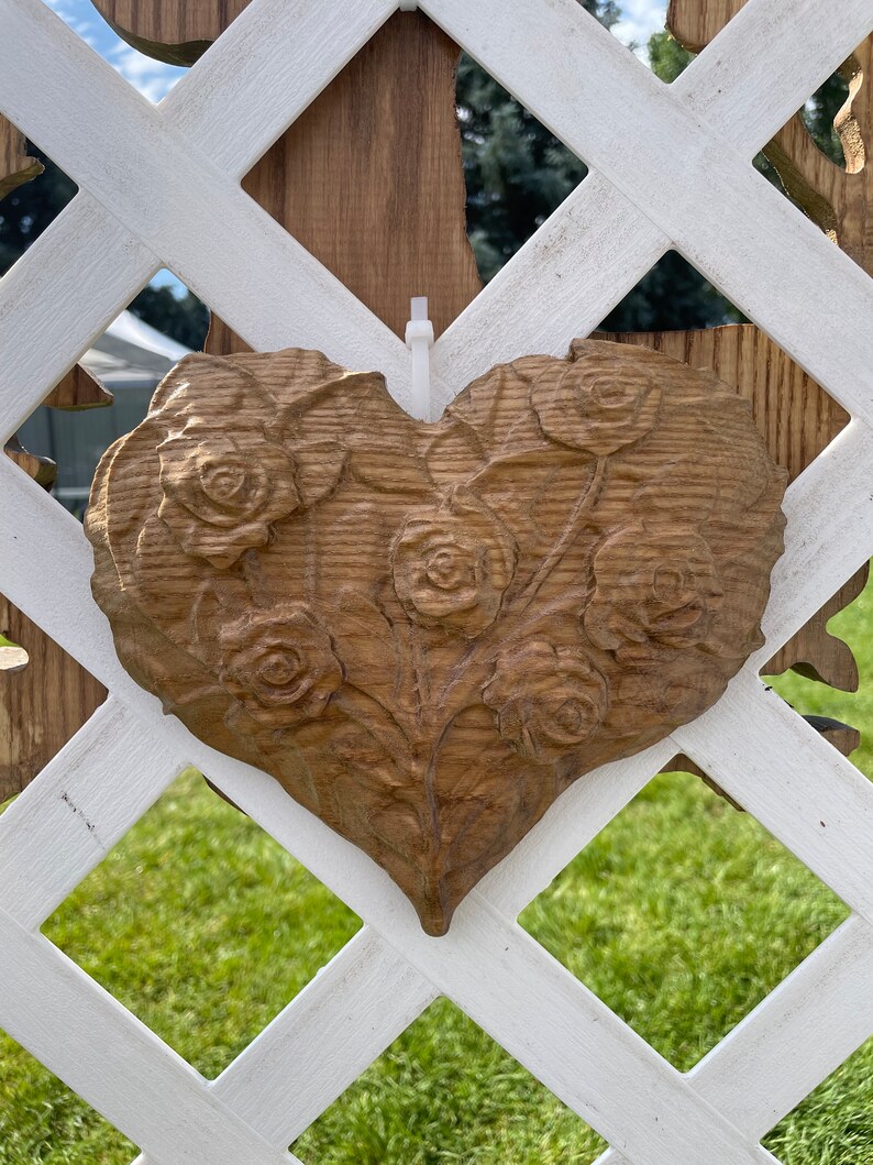 Solid Oak Heart With Carved Roses - Etsy