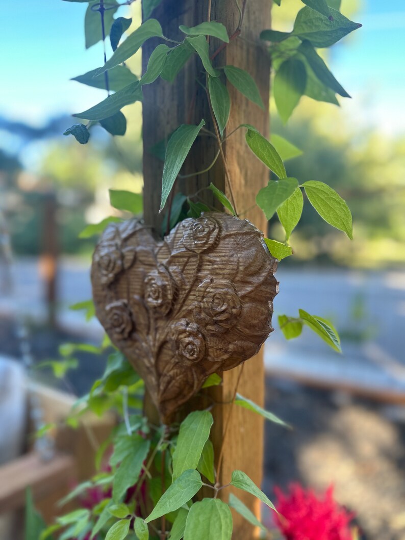 Solid Oak Heart With Carved Roses - Etsy