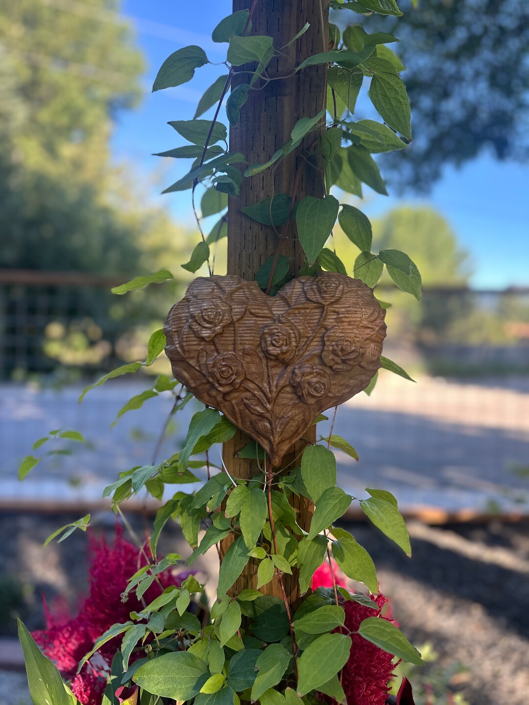 Solid Oak Heart With Carved Roses - Etsy