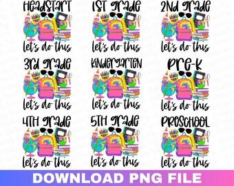 Let's Do This School Grade Bundle of 9 PNG Print File for Sublimation ...