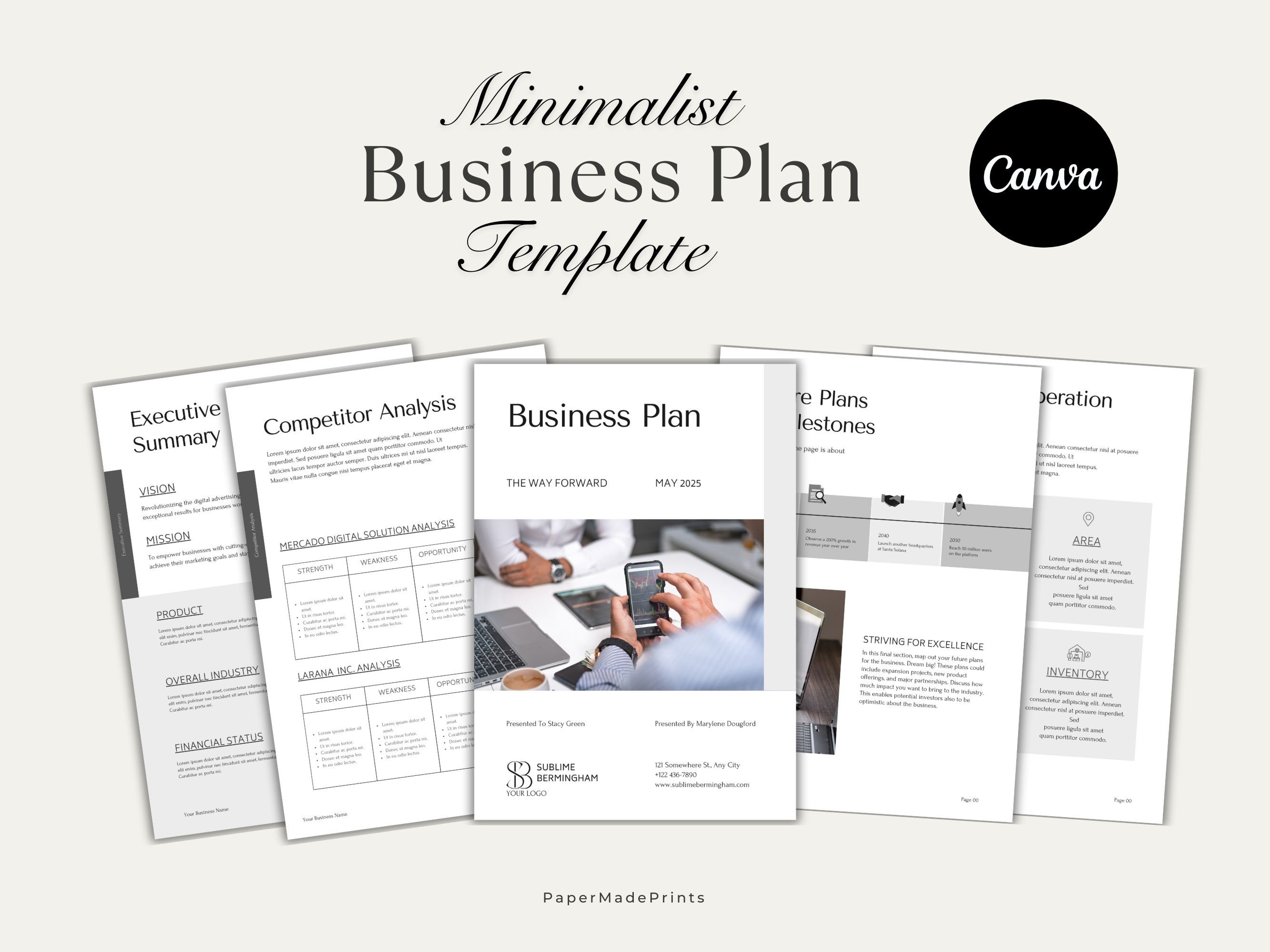 Modern Business Plan Template Printable Fully Editable Minimalist ...