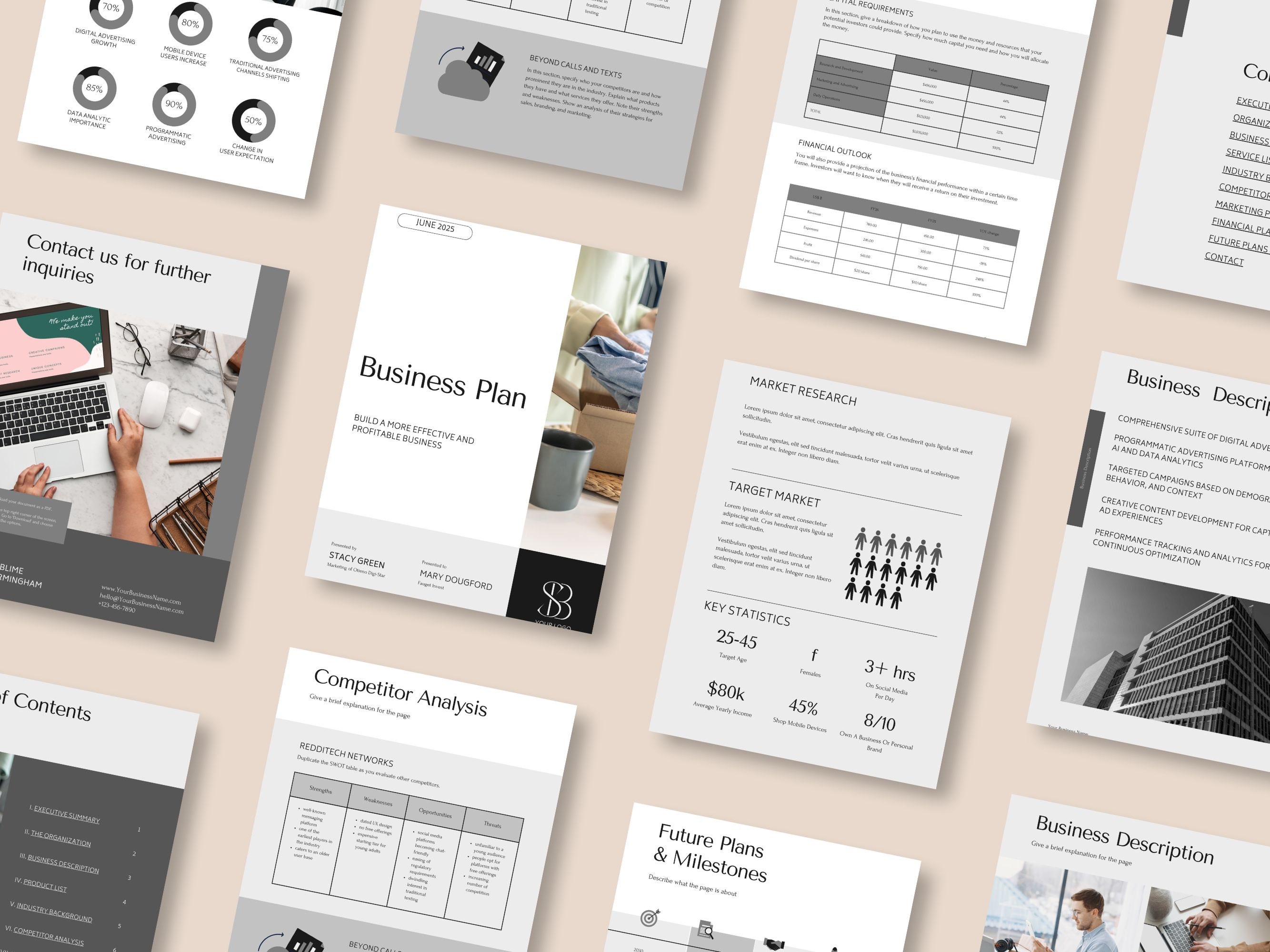 Modern Business Plan Template Printable Fully Editable Minimalist ...