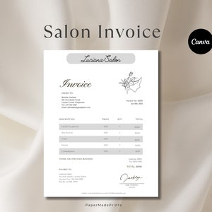 Salon Invoice Template Editable in Canva Small Business Minimalist ...