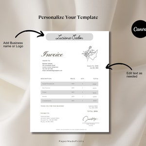 Salon Invoice Template Editable in Canva Small Business Minimalist ...